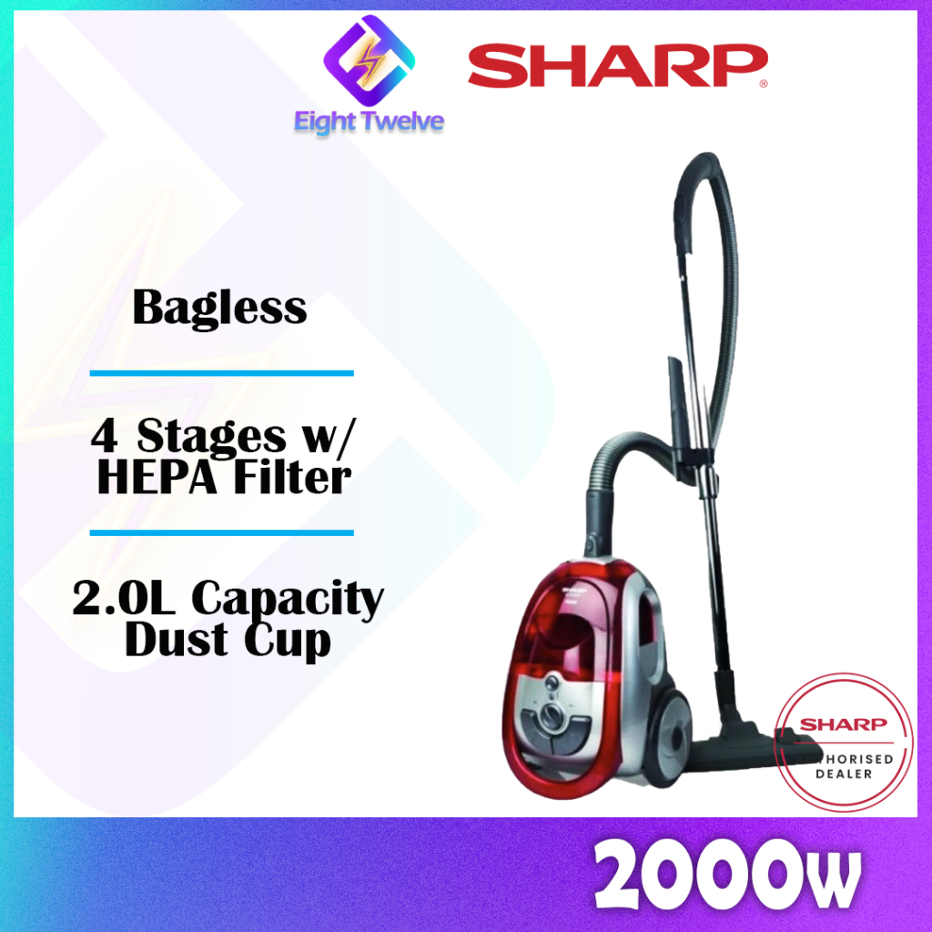 SHARP 2000W Bagless Vacuum Cleaner | 4 Stages with HEPA Filter | 2-Way ...