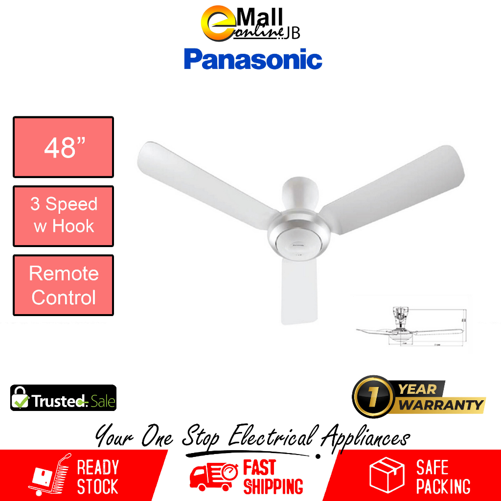 Panasonic Ceiling Fan F-M12DE | F-M12D2 VBHH 3 Blade | Kipas Siling ...