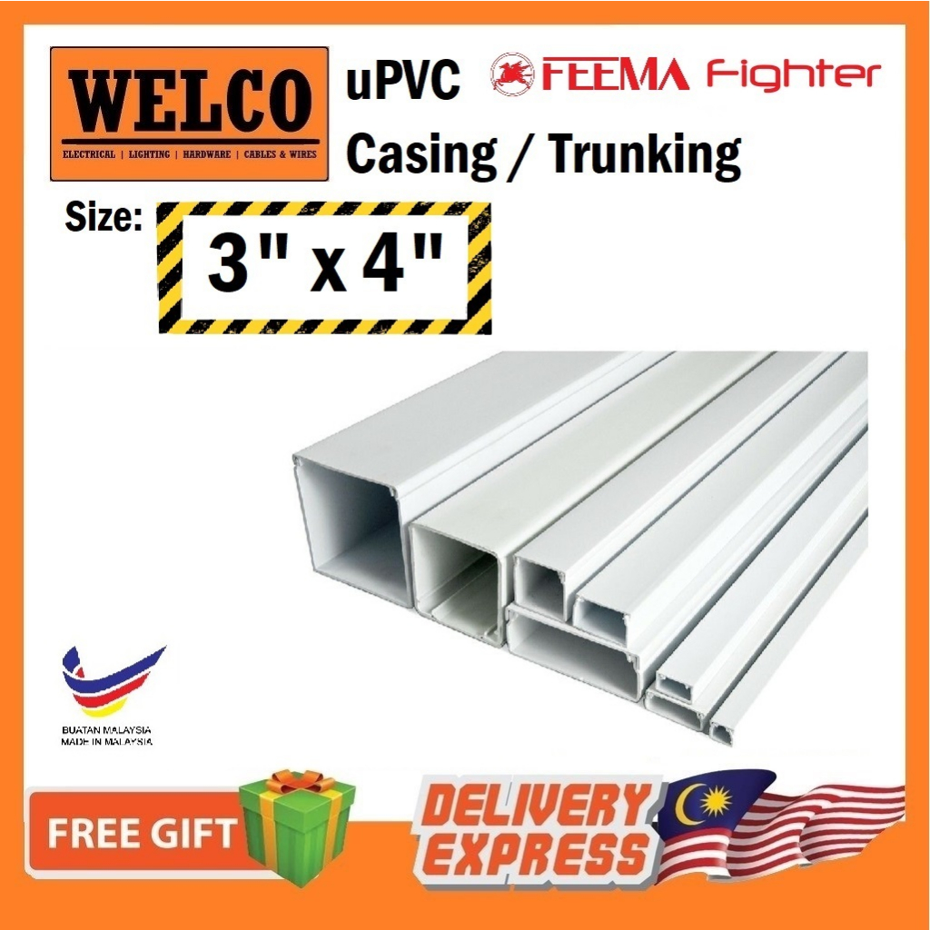 FIGHTER / FEEMA PVC MODULAR TRUNKING / PVC CASING 3" x 4" (6feet/183cm ...