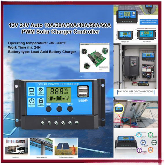 PWM 10A/20A/30A/40A/50A/60A Solar Charge Controller 12V/24V Automatic Adaption | Shopee Malaysia