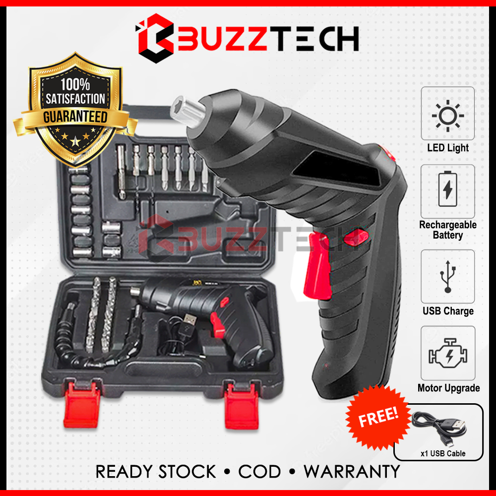 BuzzTech 47pcs 3.6V Cordless Electric Screwdriver Drill Rechargeable ...