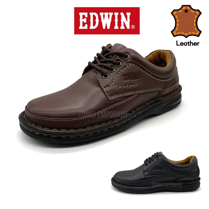 EDWIN Men's Real Leather Comfort Shoes Lace Up Round Toe Coffee Black ...