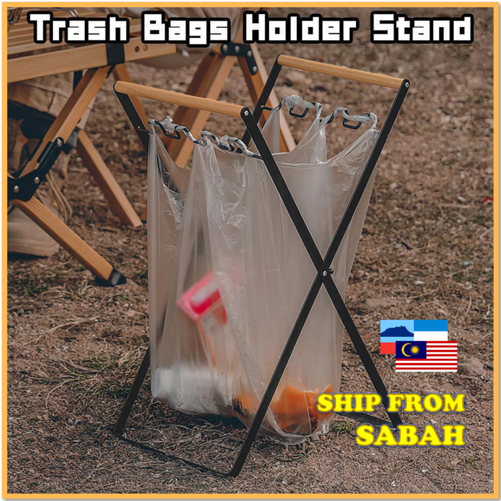 [SABAH] Outdoor Camping Picnic Foldable Portable Wooden Steel Trash Bag ...