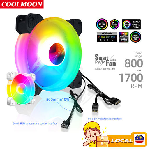 CoolMoon 12cm ARGB+PWM PC Case Cooler Fan Jade Ring 5V3Pin Aura Sync Speed Adjustable | Shopee ...