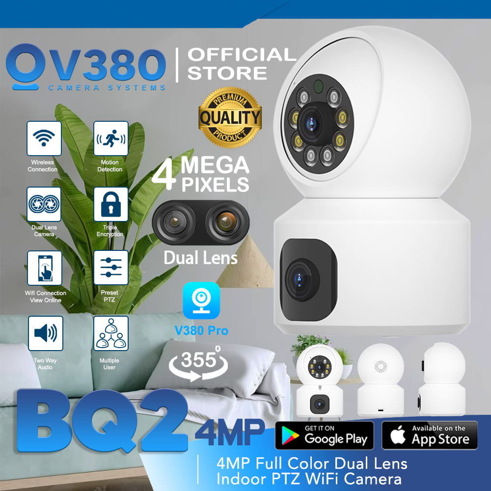 CCTV V380 BQ2 4MP | Ultra HD Wireless Indoor Dual Lens CCTV Security ...