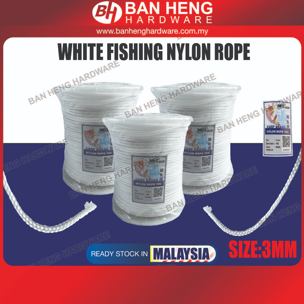(PRICE PER METER) WHITE FISHING NYLON ROPE 3MM ,6MM, 8MM | Shopee Malaysia