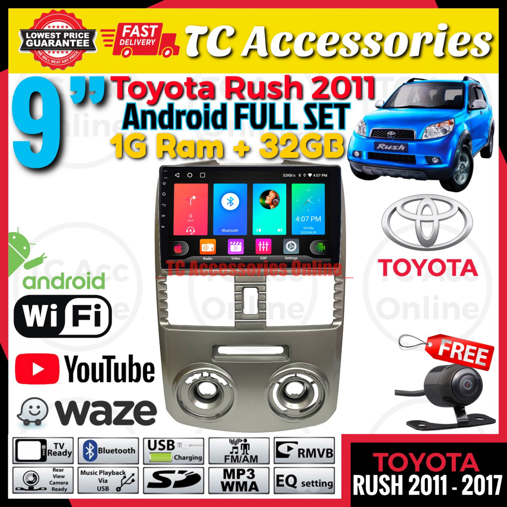 (Toyota Rush 2011-2017) 9" Android 2-DIN Car Player IPS Screen 2GB/4GB ...