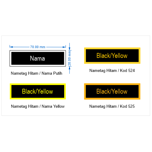 Black Nametag, Multiple Thread Color, Tanda Nama Tanah Hitam, Tulisan ...