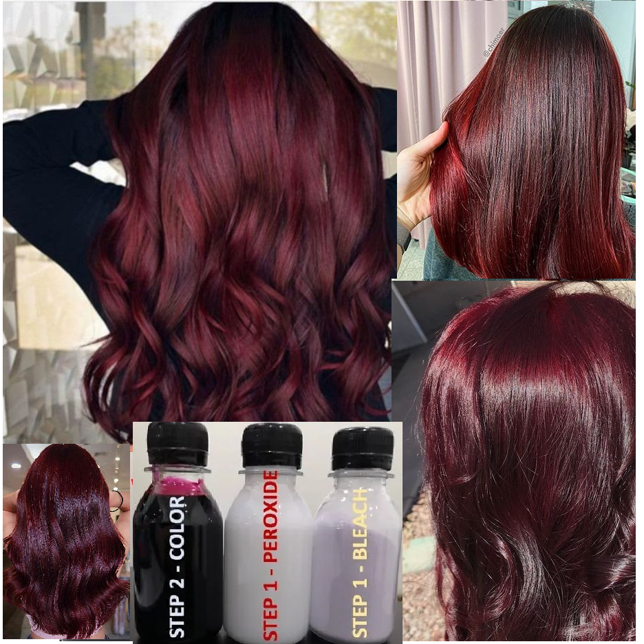 (FREE bleach set) Direct red wine Hair Color Kit (10minutes )100ml+Free ...