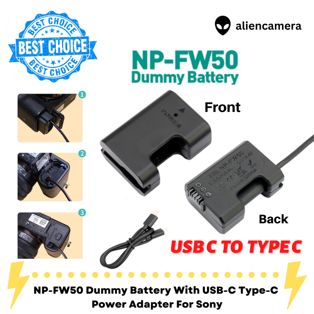 NP-FW50 Dummy Battery With USB-C Type-C Power Adapter For Sony ZV-E10 ...