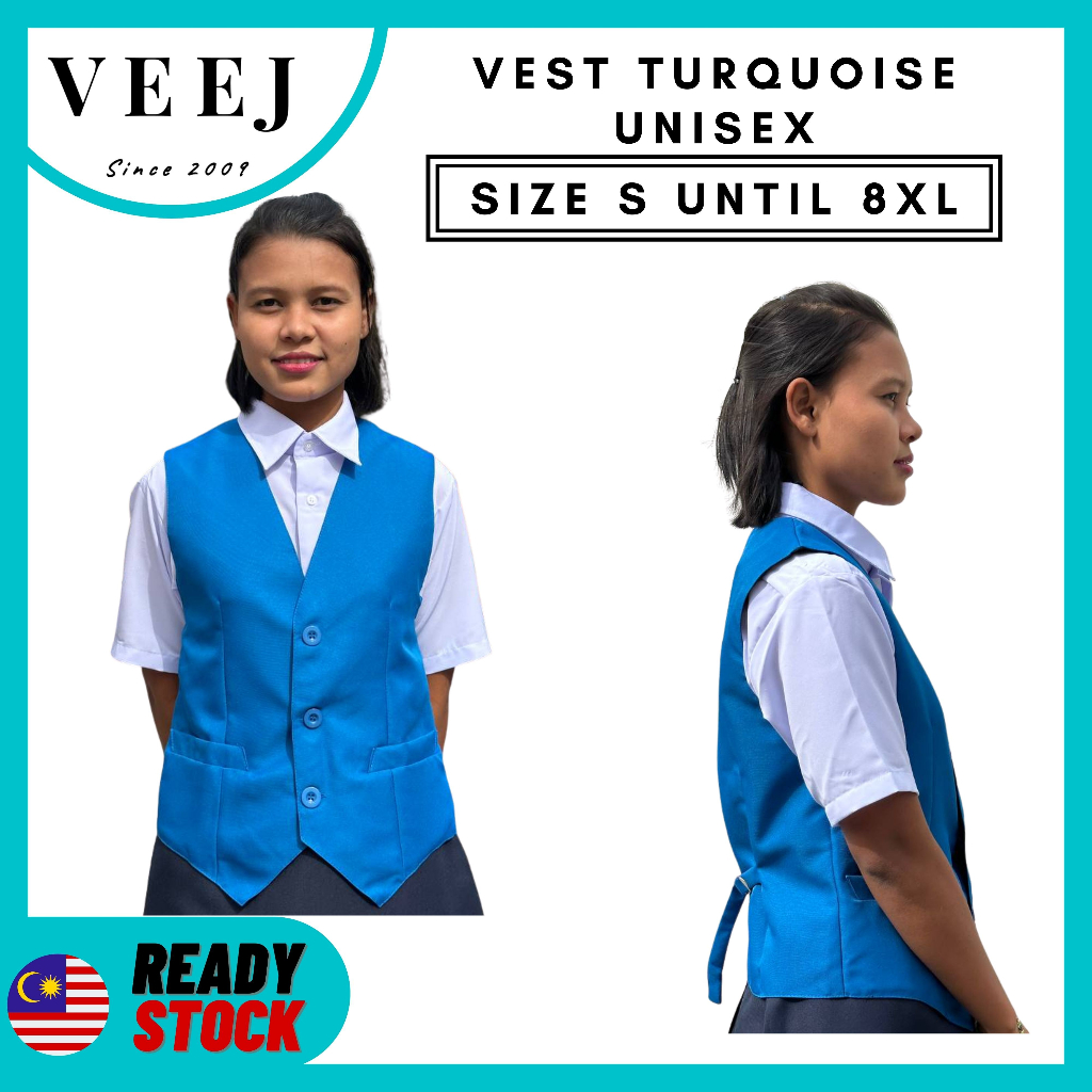 VEST BIRU CAIR 100% BERKUALITI POLYESTER PREMIUM TURQUOISE & WITH INNER ...