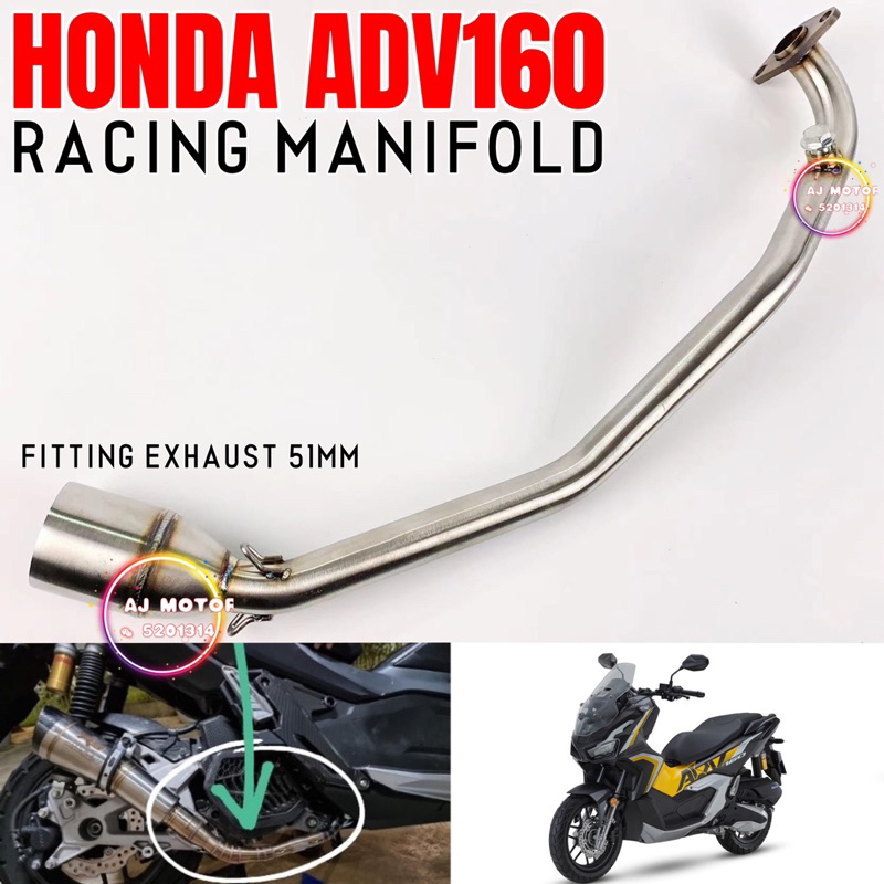 HONDA ADV160 51MM EXHAUST P MANIFOLD STAINLESS STEEL ADV 160 PIPE MUFFLER BOX OPEN RACING ...