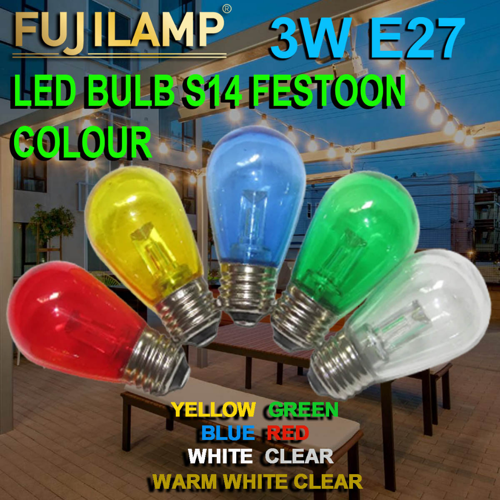 (READY STOCK) E27 Colourful LED Bulb 3W S14 Plastic Bulb Party Fairy ...
