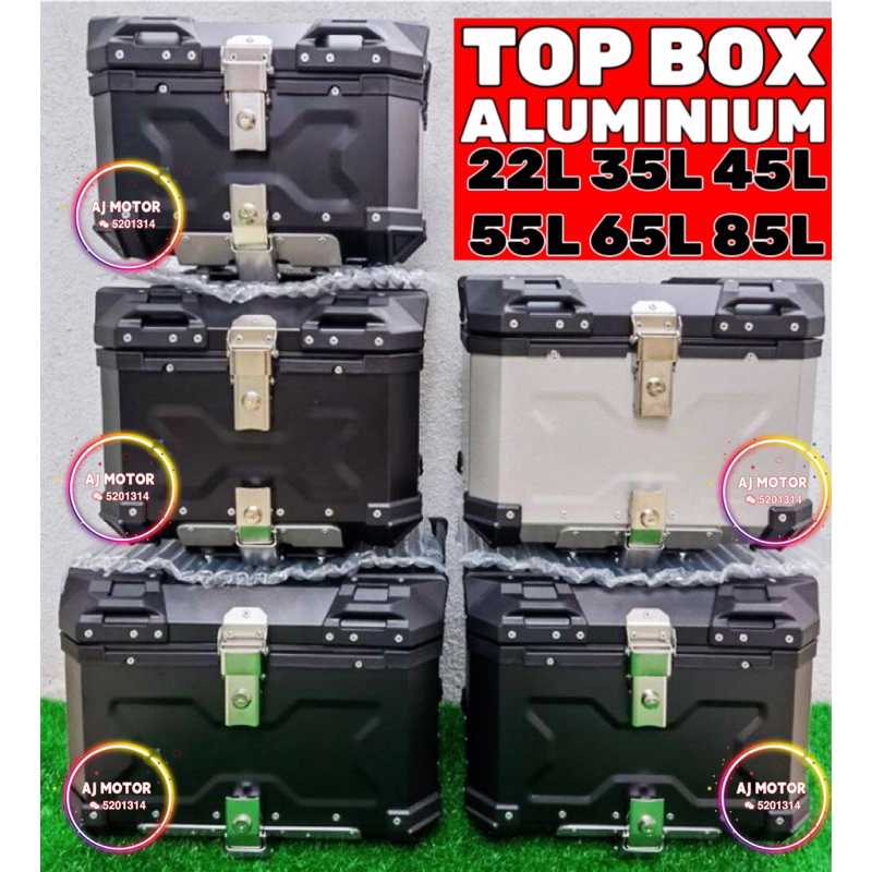 TOP BOX ALUMINIUM WITH BASE 22L 35L 45L 55L 65L 85L PLATE TAPAK ...