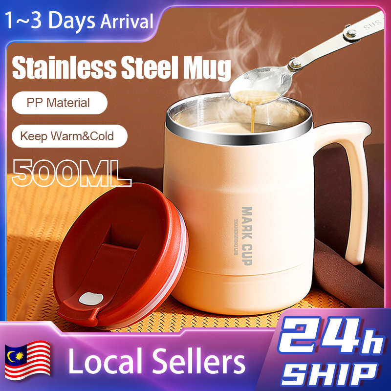 500ml Stainless Steel Coffee Mug With Spoon Insulation Cup Tumbler ...