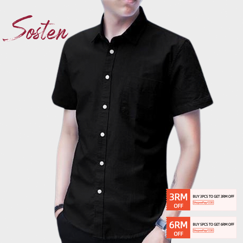 【READY STOCK】ST271 M-3XL Men Plain Button Collar Shirt Short Sleeve ...