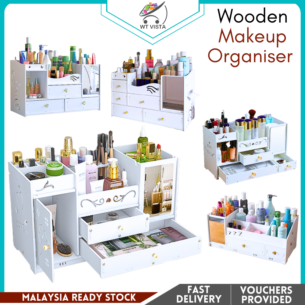 Wooden Makeup Organiser Makeup Organizer Drawer Cosmetic Rack Jewellery ...