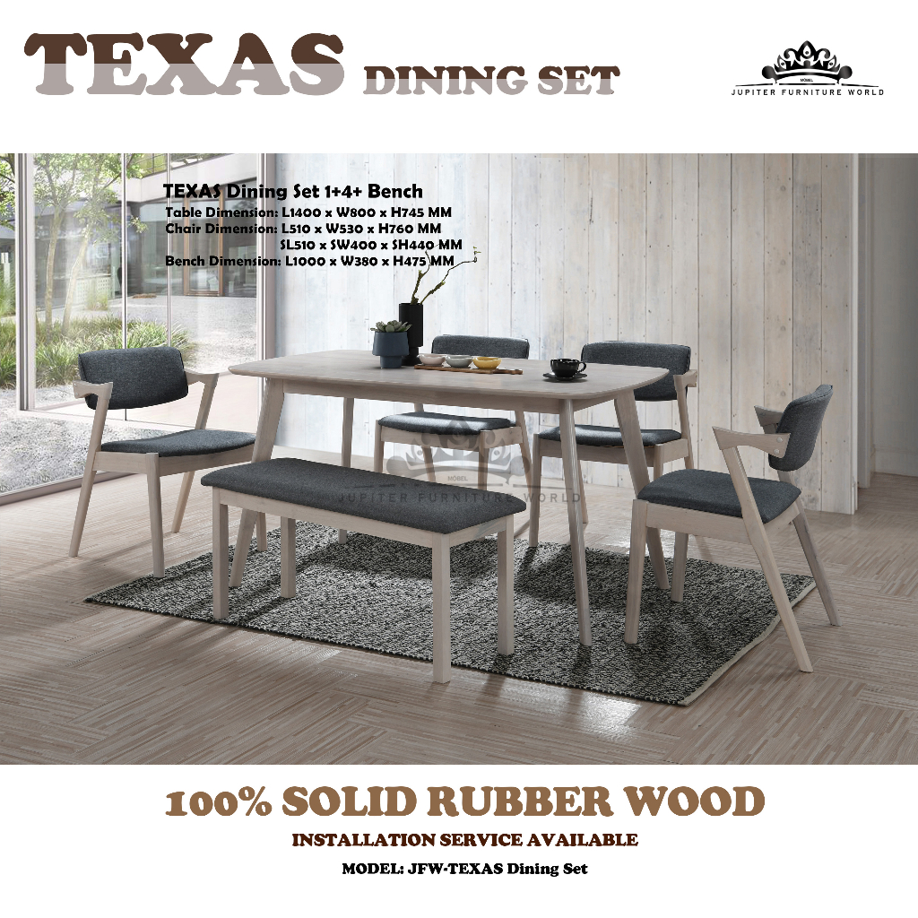 [JFW-TEXAS DINING SET] SOLID WOOD DINING SET/DINING TABLE SET /SET MEJA ...