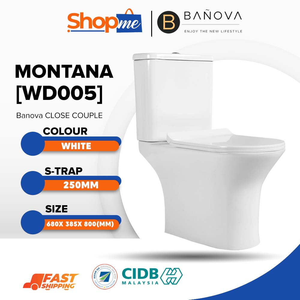 WC Close-Couple Toilet Bowl S Trap Wash Down Water Closet with Ceramic ...