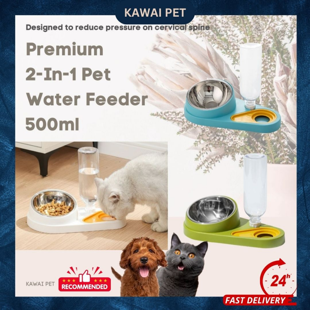 Premium 2in1 500ml Pet Dog Cat Auto Water Feeder with Food Bowl Auto Feeder Pet Supplies Anjing ...