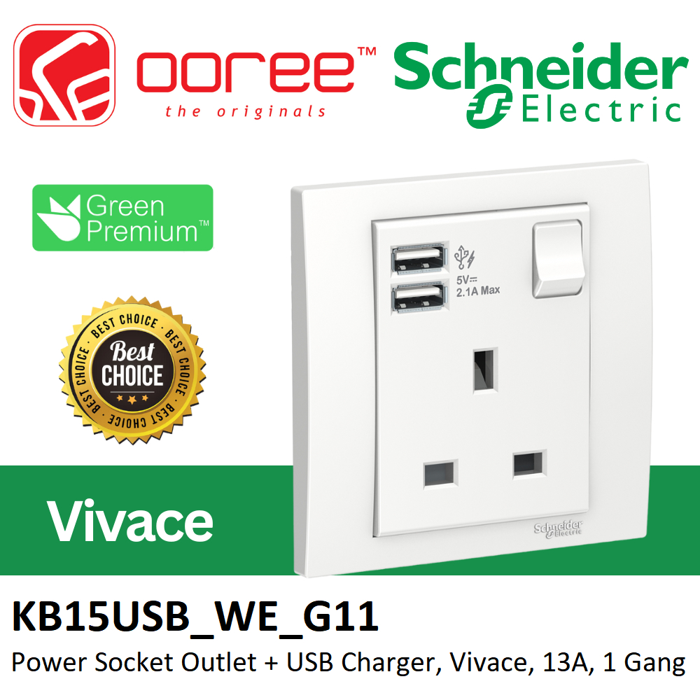SCHNEIDER ELECTRIC VIVACE SERIES 13A 1 GANG POWER SOCKET OUTLET + USB ...