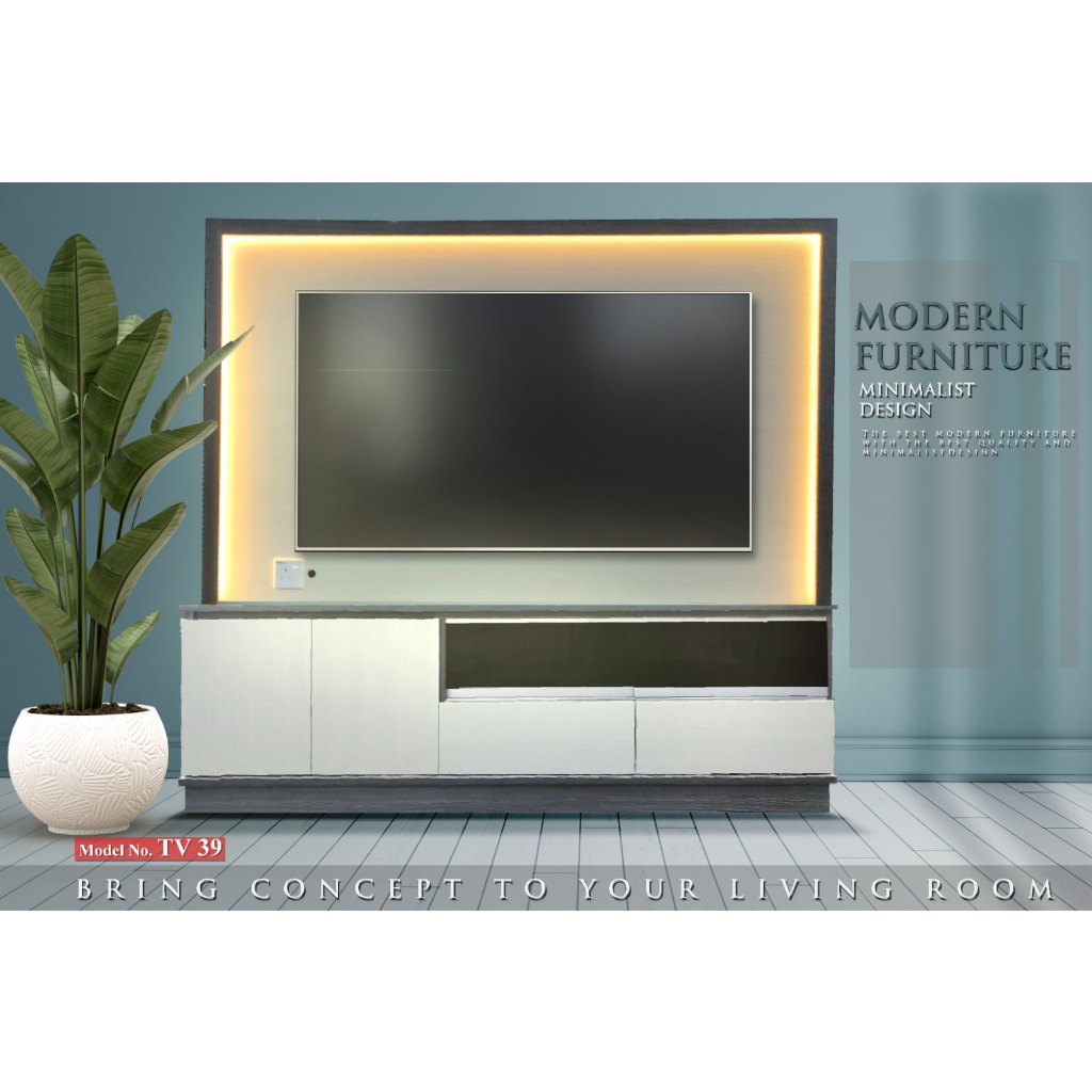 TSB 6ft TV Cabinet 2 Door/2 Drawer/Sliding Door/LED Lights with Solid ...