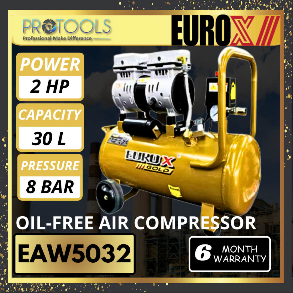 EUROPOWER / EUROX EAW5032 OIL-LESS AIR COMPRESSOR 2HP 30L | 8BAR | OILESS | SILENT | OIL-FREE ...