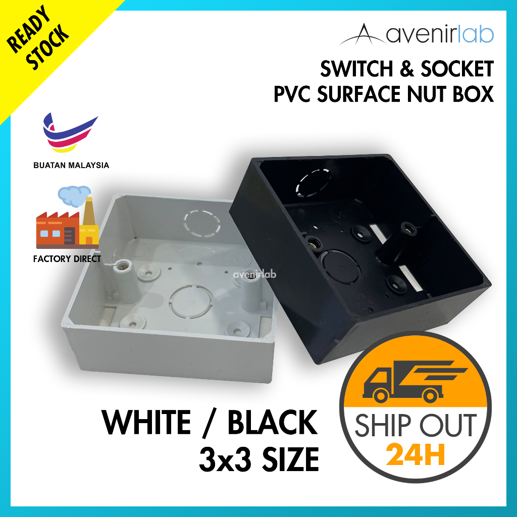 [WHITE / BLACK] 3x3 Single Surface PVC Nut Box Switch Socket Back Cover ...