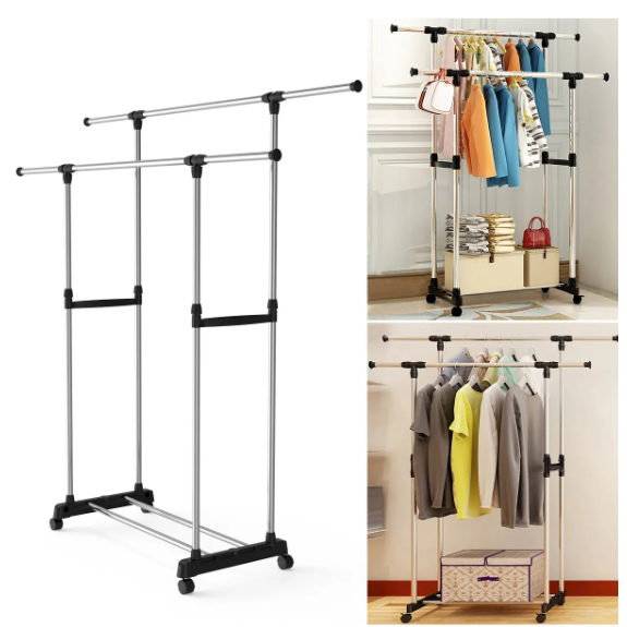 Rak Pengeringan Boleh Tarik Penyangkut Pakaian Dobi dengan Roda Tempat ...