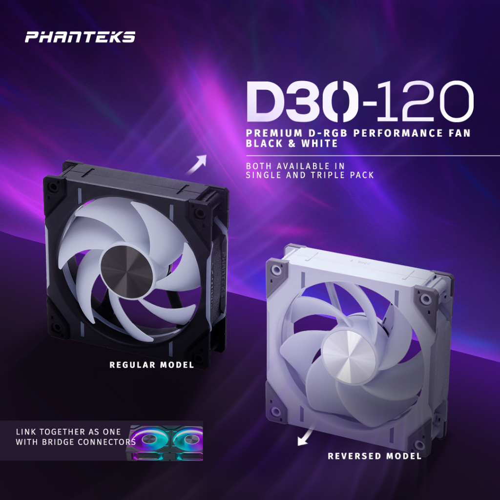 # PHANTEKS D30 [ REGULAR / REVERSED ] 120mm PWM DRGB Fan # [ BLACK ...