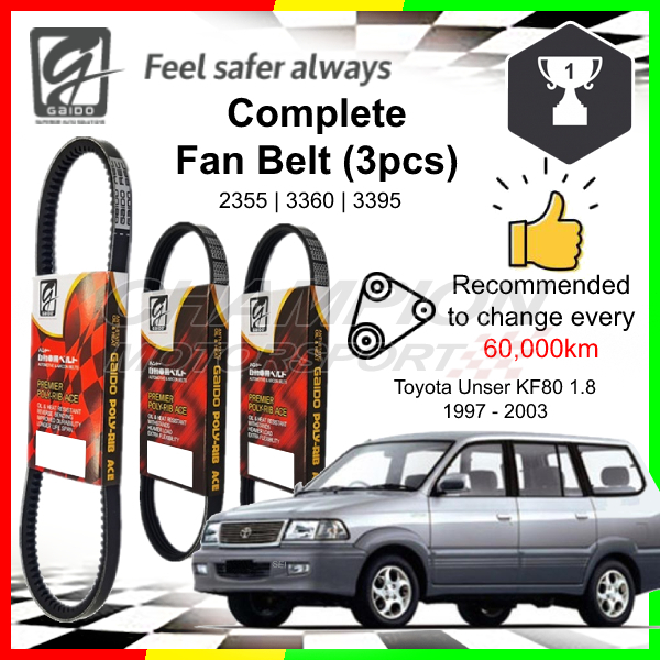 Gaido Fan Belt Toyota Unser 1.8 KF80 Air Cond Alternator Power Steering 2355 3360 3395 ...