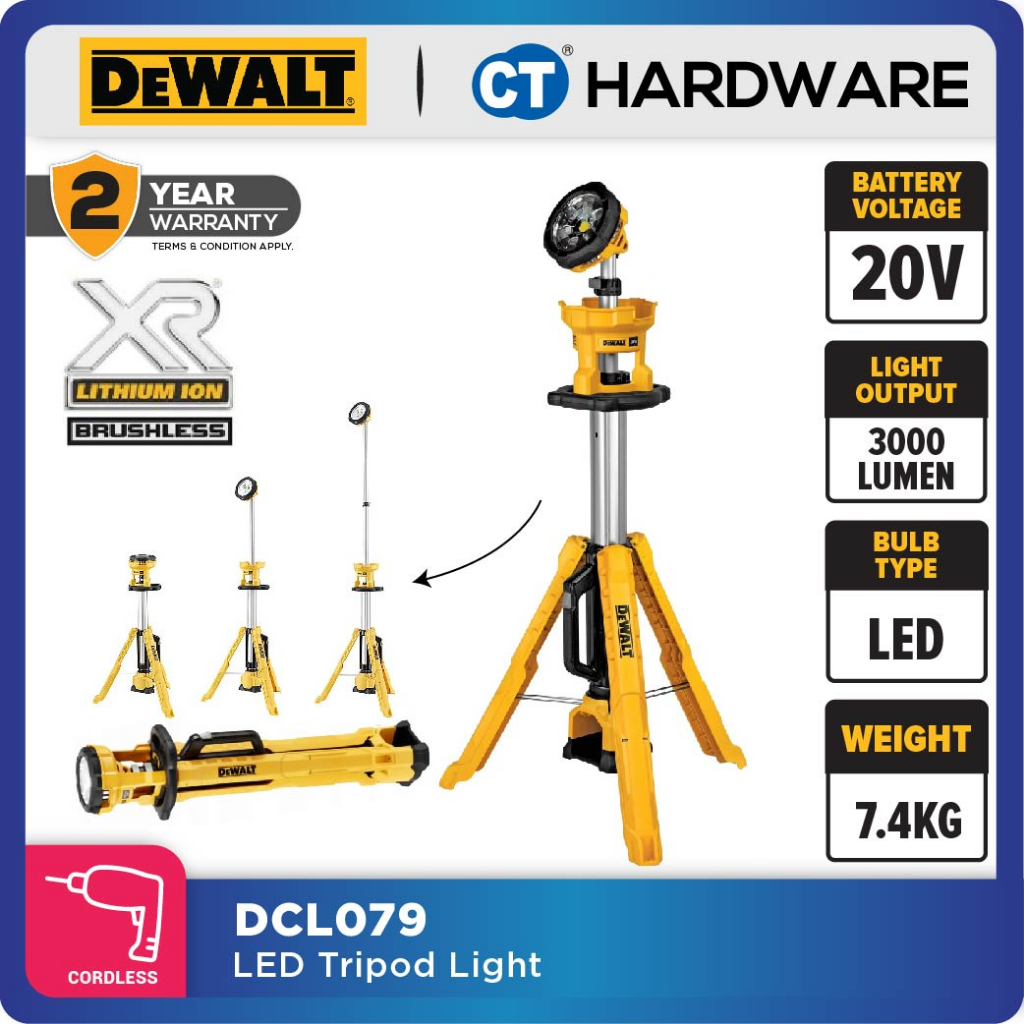 DEWALT DCL079 CORDLESS LED TRIPOD LIGHT 20V 3000LM WITHOUT BATTERY AND ...