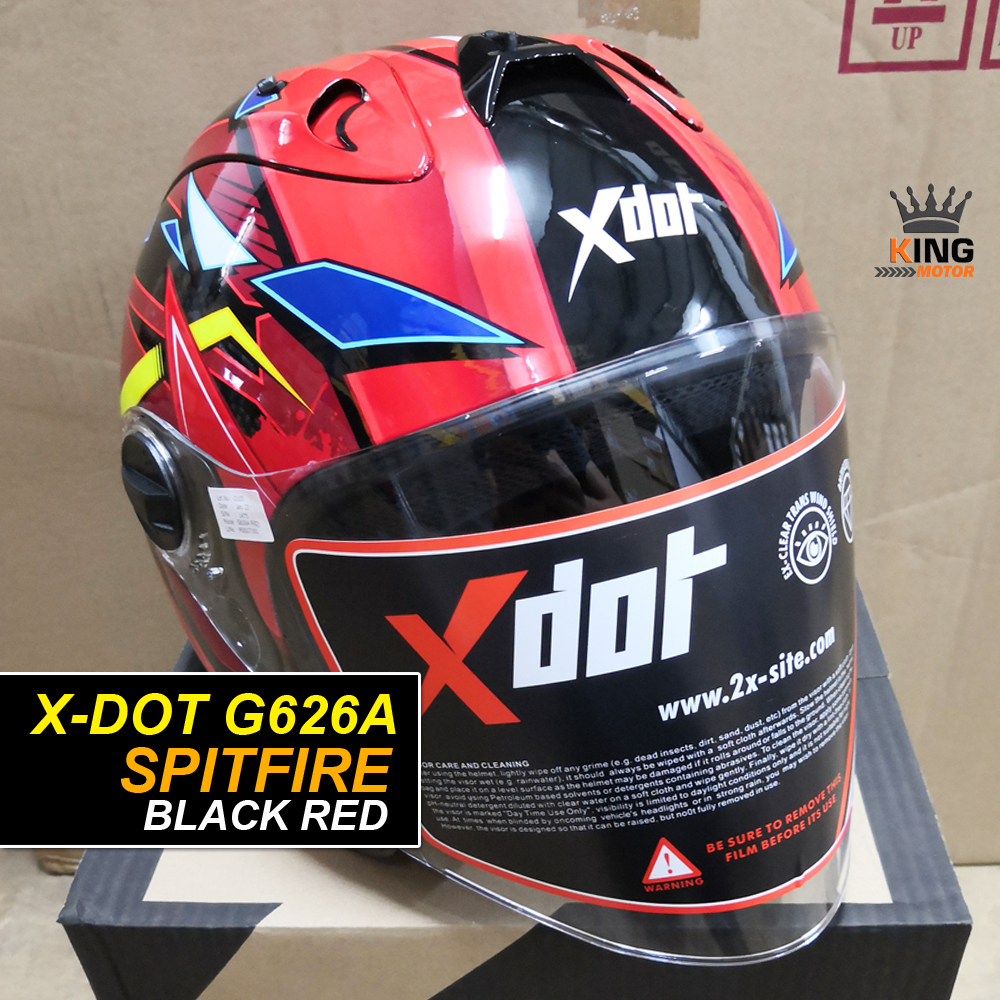 X-DOT HELMET G626A SPITFIRE BLACK RED | Shopee Malaysia