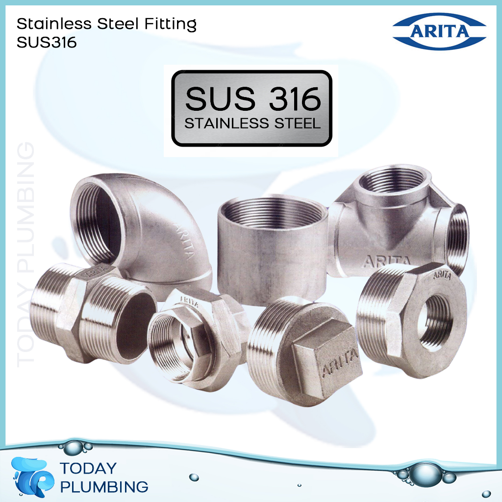SUS 316 ARITA Stainless Steel Water Pipe Fitting Hexagon Nipple Elbow ...