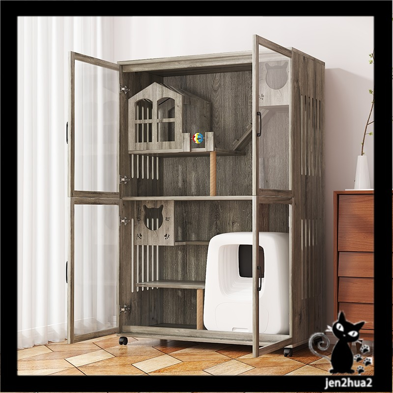 Cat villa solid wood cat cage cat house home cat nest display cabinet oversized cat house cat ...