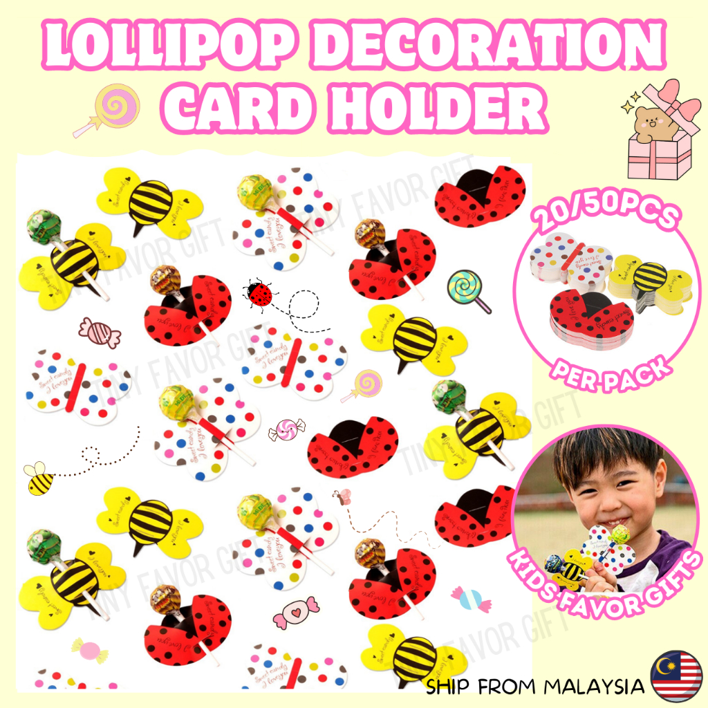 20/50pcs Insect Series Lollipop decoration card holder for birthday ...