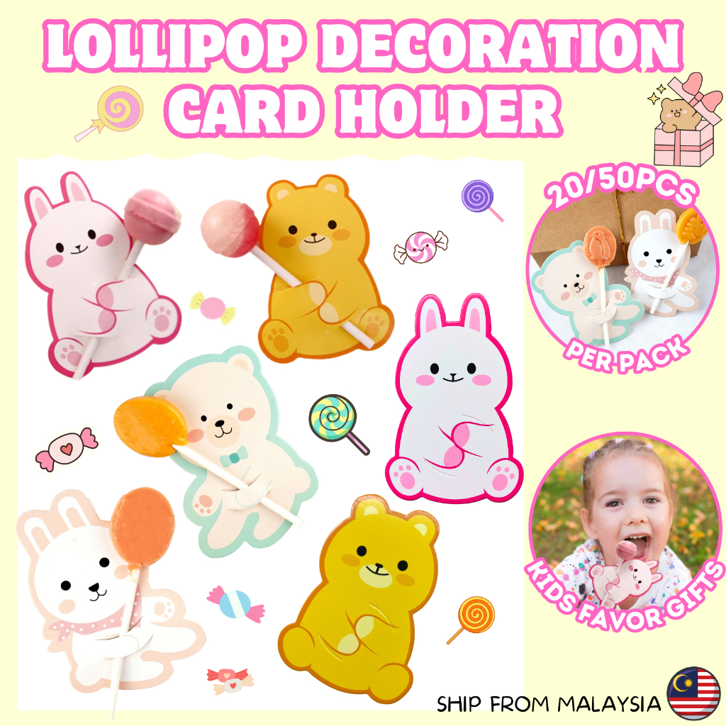 20/50pcs Lollipop decoration card holder Bear Bunny kids birthday party ...