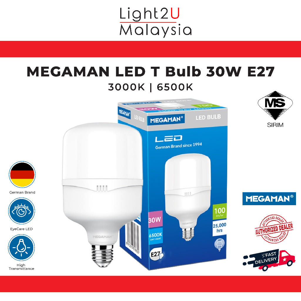 Megaman LED T Bulb YTT100Z1 30W E27 3000K/6500K | Shopee Malaysia