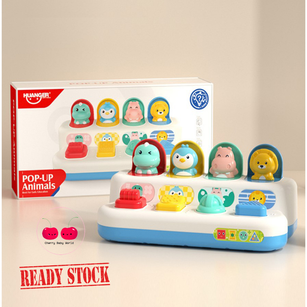 Peek-a-boo Pop-Up Animal Toy Switch Box Button Peekaboo Action Reaction ...
