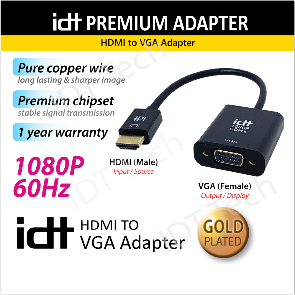 IDT HDMI Male to VGA Female Adapter HDMI to VGA Max Resolution ...