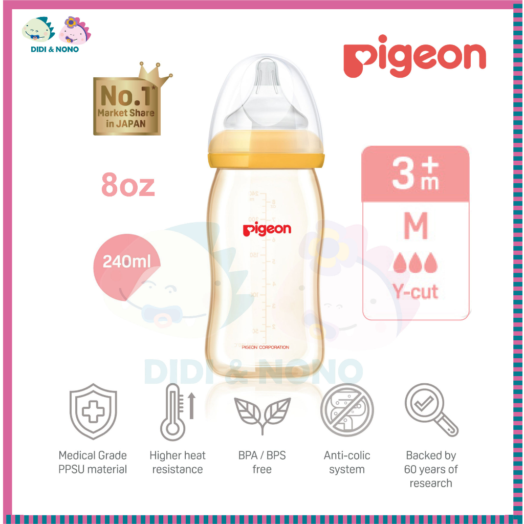 PIGEON Wide Neck PPSU Nursing Bottle, Softouch Peristaltic PLUS Nipple (240ml-M) | Shopee Malaysia