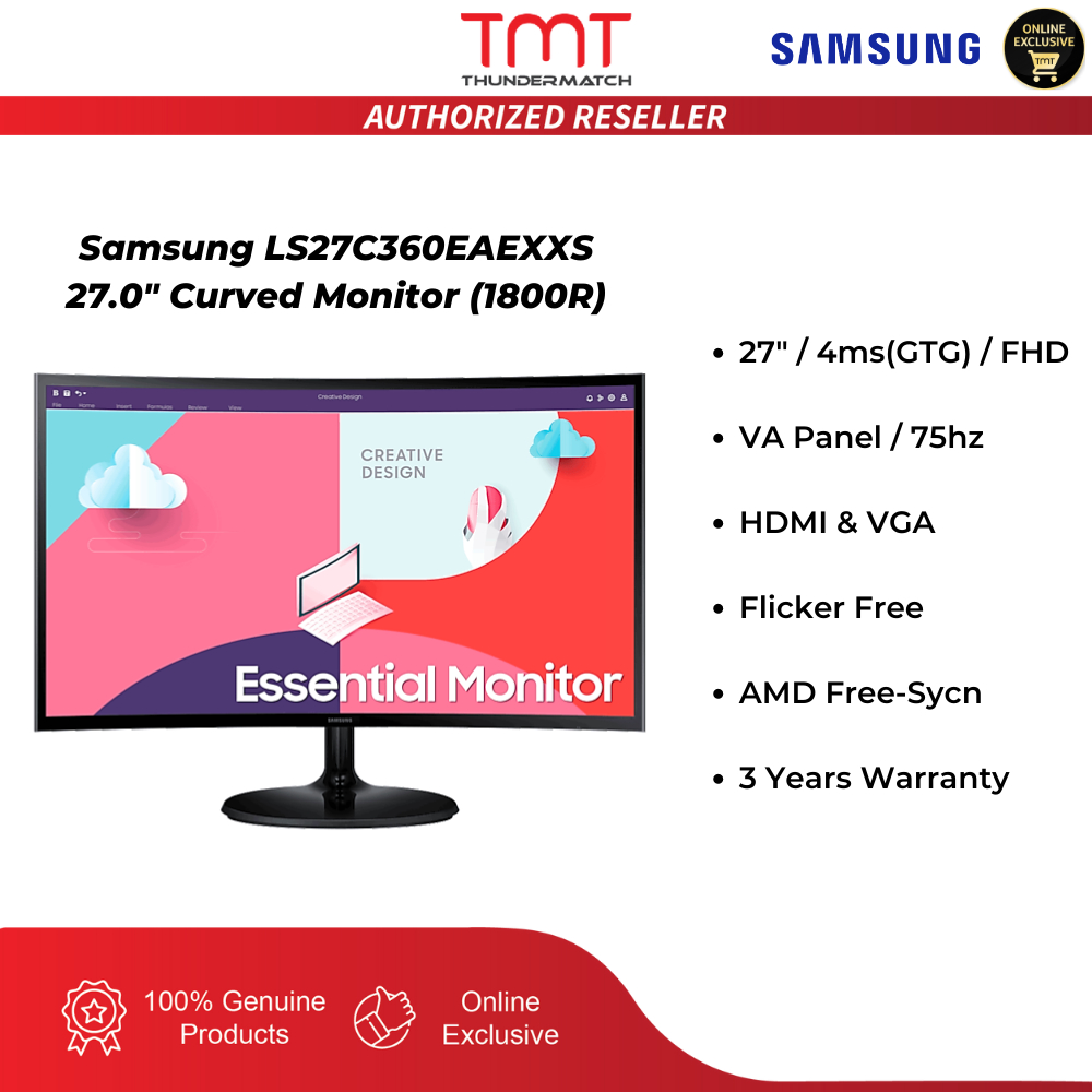 Samsung LS27C360EAEXXS 27.0" Curved Monitor (1800R) | 4ms GTG | FHD ...