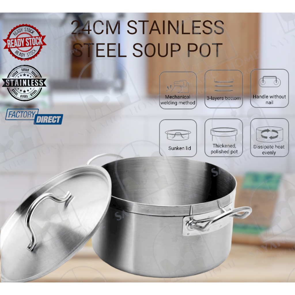 Ready Stock High Quality Cookware Stainless Steel Soup Pot Cooking Pot ...