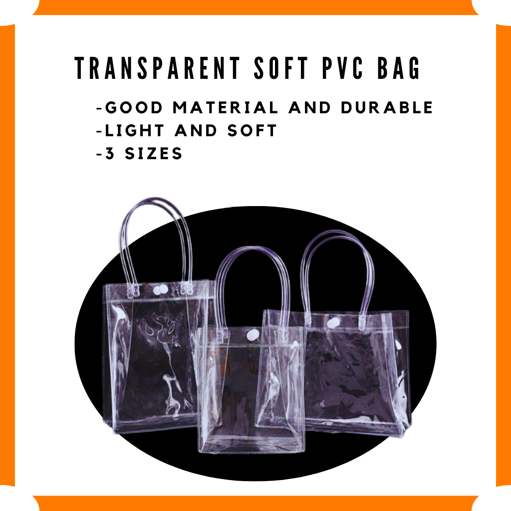 Transparent Soft PVC Gift Tote Packaging Bags with Button Hand Loop ...