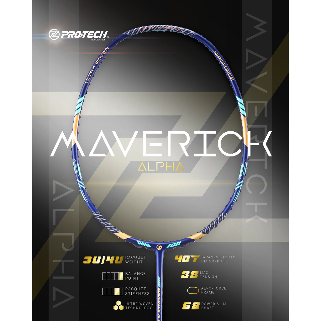 Protech MAVERICK ALPHA High End racquet (MAX 35LBS)(FREE STRING+GRIP ...