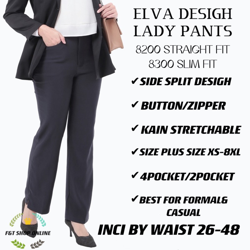 (XS-8XL)Seluar Wanita hitam plus size straight cut /kain getah/Office ...