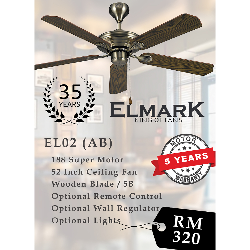 Ceiling Fan Elmark EL02 AB 52" | 遥控风扇 | Shopee Malaysia