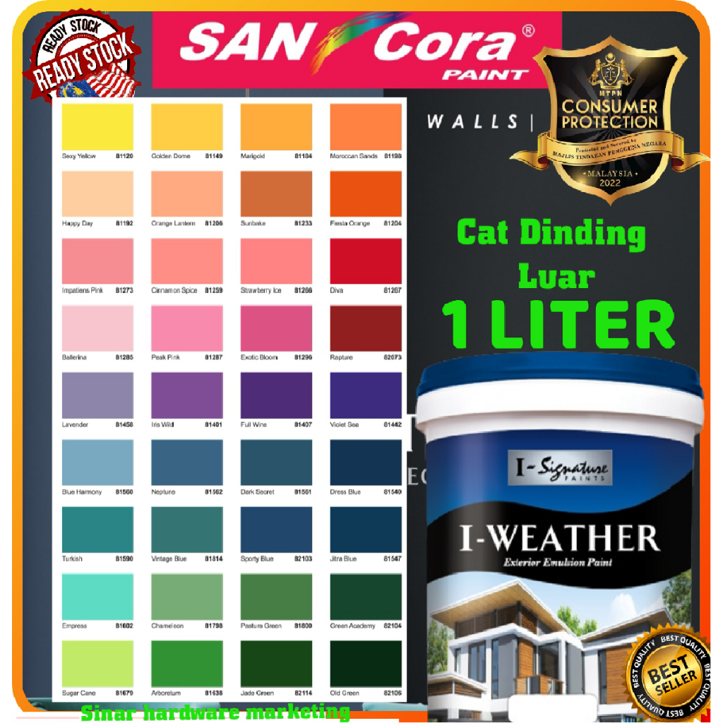 SINAR SANCORA I-WEATHER 1 LITER Exterior Wall Matt Paint / Cat Dinding ...