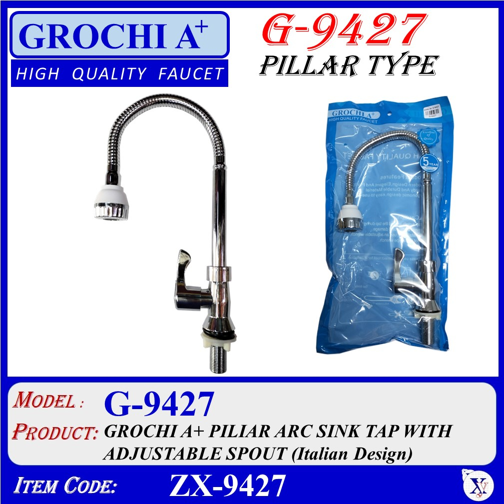ZX-9427 (G-9427) GROCHI A+ PILLAR ARC SINK TAP WITH ADJUSTABLE SPOUT ...