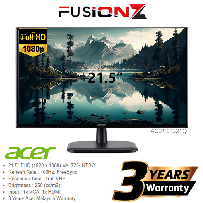 Acer EK221Q (21.5") Monitor 100Hz AMD FreeSync Anti-Tearing | HDMI ...